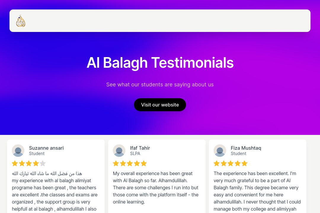 Al Balagh Testimonials