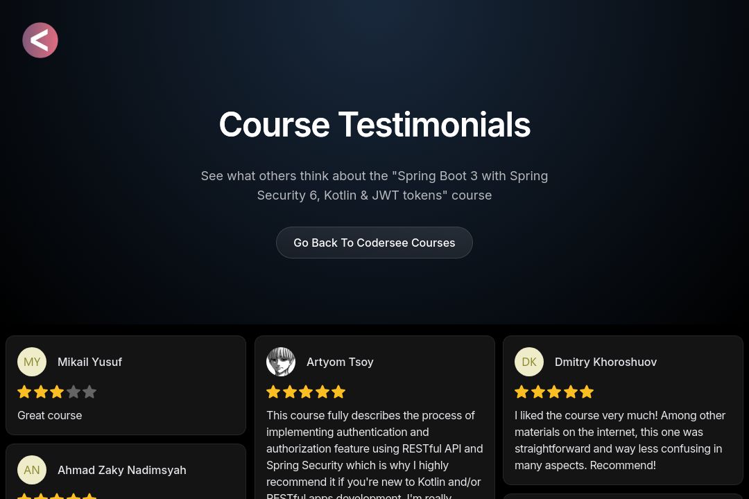 Spring Boot 3 With Spring Security 6 Kotlin And Jwt Tokens Testimonials